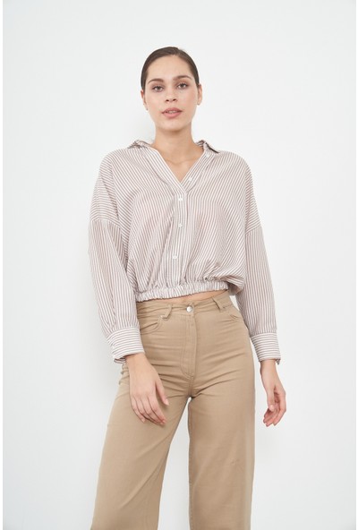 Çetinkaya Helly Kadın Vizon Beli Lastikli Bluz Çetinkaya Helly Kadın Vizon Beli Lastikli Bluz