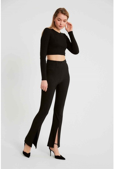 Robin Kadın Yüksek Bel Geniş Paça Siyah Pantolon M34742