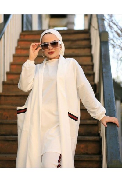 Cng Moda Bayan Tesettür Beyaz Üçlü Takım Gc Takım