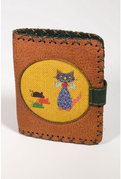 Asyada Butik Tasarım El Işi Otantik Kedi Fare Desen Küçük Bohem Cüzdan
