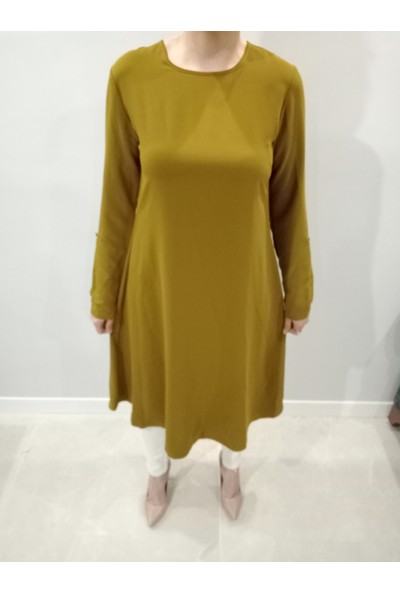 Hn Tekstil Hn Collection Crep Kumaş Yağ Yeşili Tunik