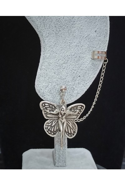 Takıconcept Üstten Deliksiz Zincirli Antik Gümüş Küpe