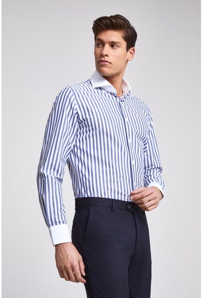 Ds Damat Slim Fit Beyaz Çizgili Gömlek