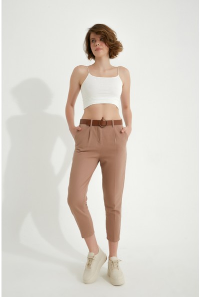 Açelya Kadın Yüksek Bel Kemerli Rahat Kesim Pantolon