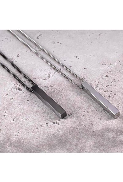 The Collection Prizma Çubuk Tasarım Kadın Erkek Siyah ve Gümüş Çelik Kolye 2'li Set The Collection Prizma Çubuk Tasarım Kadın Erkek Siyah ve Gümüş Çelik Kolye 2'li Set