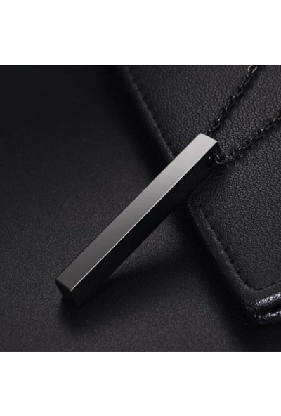 The Collection Uzun Bar Erkek Dikdörtgen Siyah Çelik Kolye