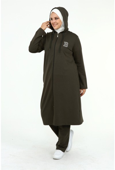 Bwest Kapüşonlu Büyük Beden Eşofman Takım Haki (11036-007)