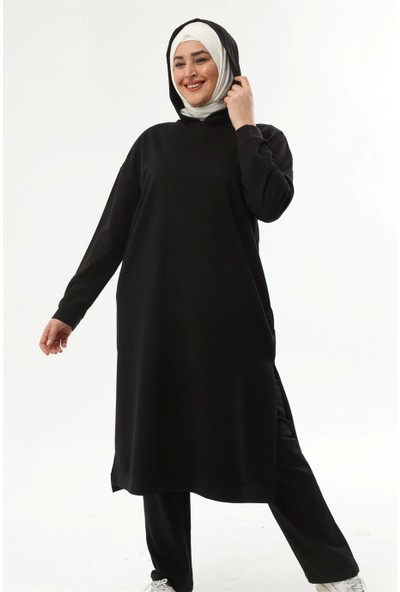 Bwest Kapüşonlu Büyük Beden Eşofman Takım Siyah (11038-001)