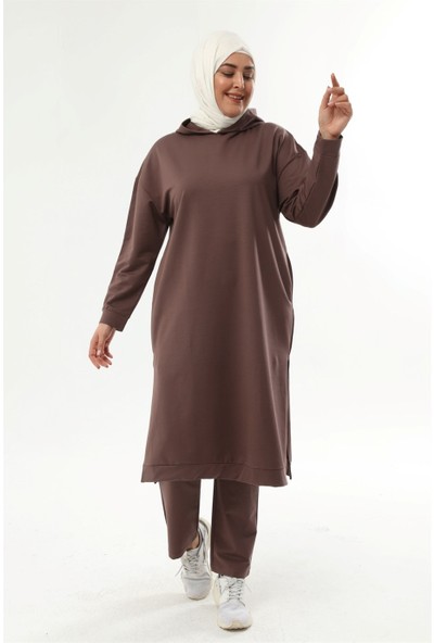 Bwest Kapüşonlu Büyük Beden Eşofman Takım Kahverengi (11038-005)