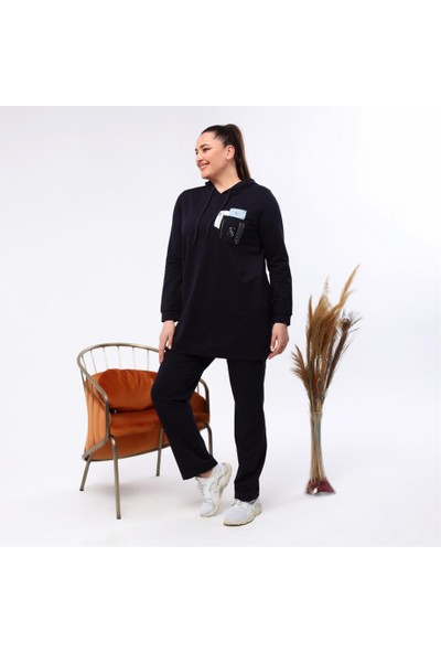 Bwest Kapüşonlu Büyük Beden Eşofman Takım Lacivert (11046-002)