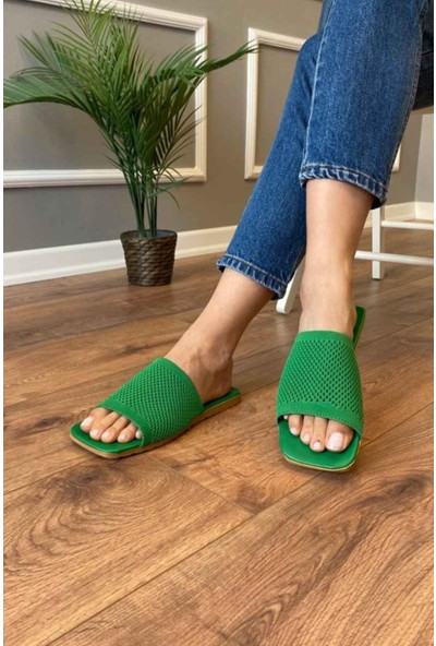 Remix Corra Yeşil Triko Işlemeli Terlik