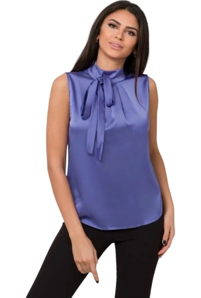 Kadın Saten Kolsuz Bluz