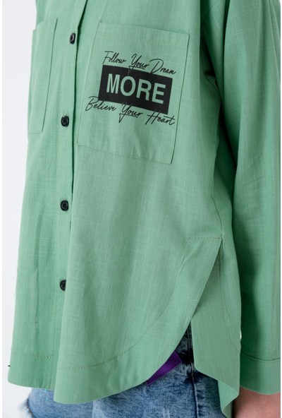 Kız Çocuk Dijital Baskılı Keten Gömlek 7-14 Yaş T2064