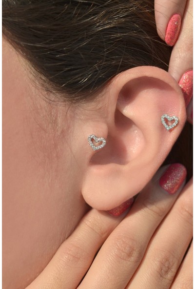 Sacce Scarves&Accessories Gümüş Kalp Piercing Tragus Helix Kıkırdak Sacce Scarves&Accessories Gümüş Kalp Piercing Tragus Helix Kıkırdak