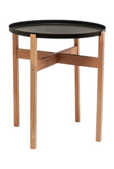 Bienwood BIE-7016 Masif Tepsili Ahşap Yuvarlak Sehpa