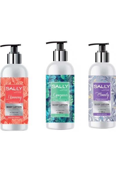 Sally Vücut Losyonu Harmony 400 ml - Eternity 400 ml - Gorgeous 400 ml 3'lü Set