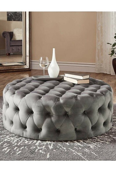 Sepetten Evine Chester Kapitoneli Yuvarlak Puf 100 cm