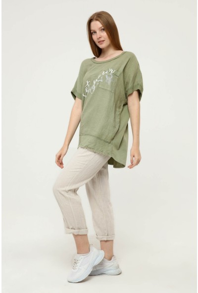 Bluz Get Your Trend Baskili Yildiz Taşli Tek Cepli - Kakı