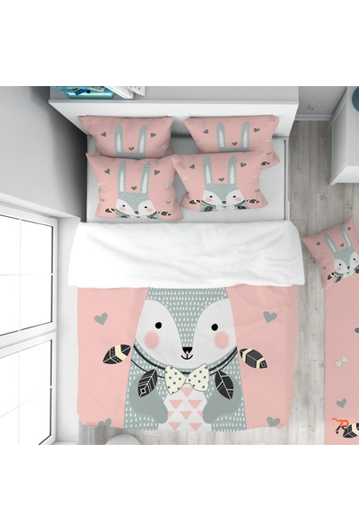 Rivaİstanbul Kolyeli Tavşan Çocuk Nevresim Takımı Pamuk Saten (Çarşafsız)