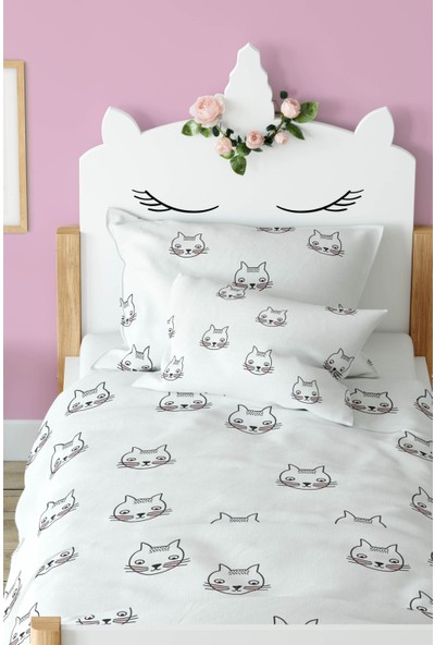 Rivaİstanbul Çizgi Kedi Çocuk Nevresim Pamuk Satenen (Çarşafsız)