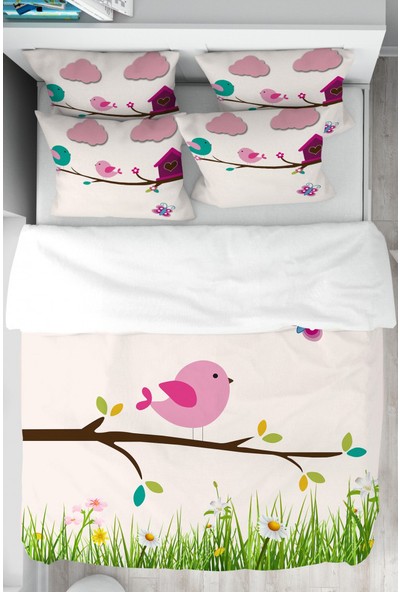 Rivaİstanbul Kuş Desenli Çocuk Nevresim Takımı Pamuk Saten (Çarşafsız)