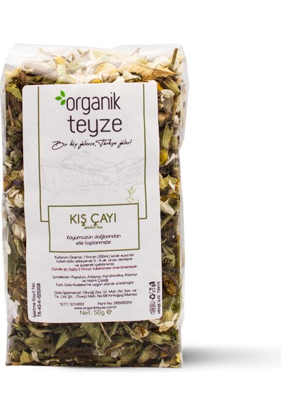 Organik Teyze Kış Çayı (Papatya, Adaçayı, Karahindiba, Hatmi Çiçeği, Ihlamur) 50 gr Organik Teyze Kış Çayı (Papatya, Adaçayı, Karahindiba, Hatmi Çiçeği, Ihlamur) 50 gr