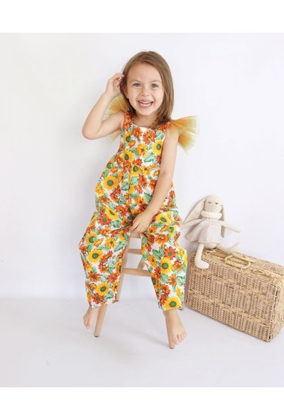 Le Petit Sole Kız Çocuk Ayçiçekli Tulum Tül Detaylı