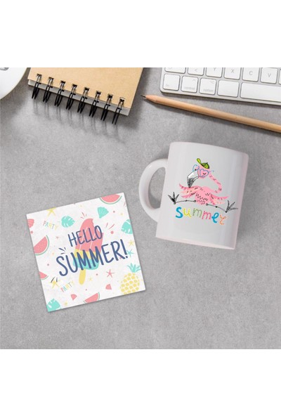 Lumos Hello Summer Baskılı Seramik Kupa ve Bardak Altlığı
