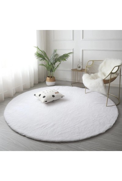 La Loba Home Yumuşak Yuvarlak Beyaz Yıkanabilir Peluş Halı