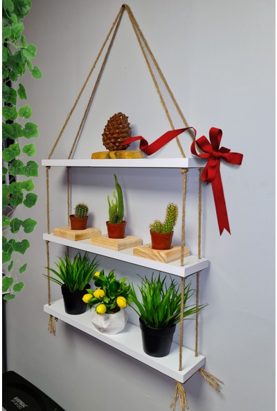Green Home Desing Modern Beyaz Dekoratif Halatlı Hediyelik Oturma Odası Çocuk Odası Duvar Rafı-Üç Katlı Duvar Rafı Green Home Desing Modern Beyaz Dekoratif Halatlı Hediyelik Oturma Odası Çocuk Odası Duvar Rafı-Üç Katlı Duvar Rafı