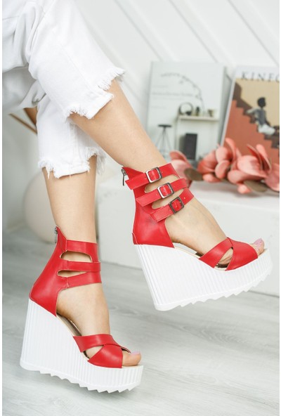 El Işçiliği Kırmızı Fermuar Detay Platform Kadın Ayakkabı El Işçiliği Kırmızı Fermuar Detay Platform Kadın Ayakkabı