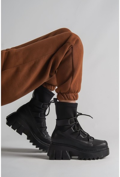 El Işçiliği Lüks Deri Kalın Taban Su Geçirmez Siyah Kadın Bot