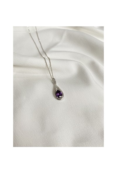 Ync Mücevher 925 Ayar Gümüş Damla Ametist Taşlı Kolye Ync Mücevher 925 Ayar Gümüş Damla Ametist Taşlı Kolye