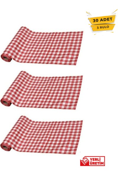 Tek Kullanımlık Sıvı Geçirmez Masa ve Aktivite Örtüsü 100X120 3 Rulo ( Rulo Içi: 10 Adet ) Kırmızı Pötükare