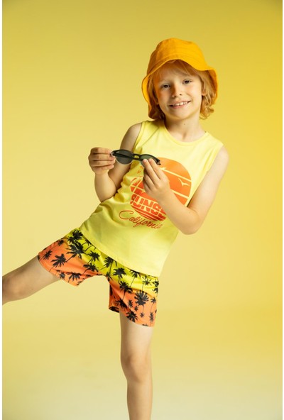 DeFacto Erkek Çocuk Defacto Fit Desenli Kolsuz Atlet Yüzme Şort Takım X6016A622HS