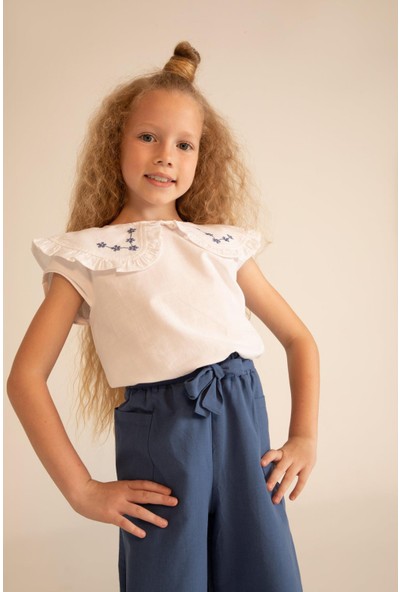 DeFacto Kız Çocuk Regular Fit Kısa Kollu Pamuklu Kısa Kollu Bluz X7430A622SM