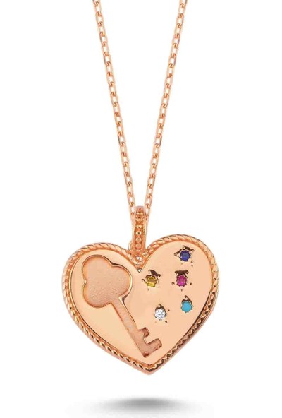 925 Ayar Gümüş Kalpli Renkli Taşlı Kolye 925 Ayar Gümüş Kalpli Renkli Taşlı Kolye