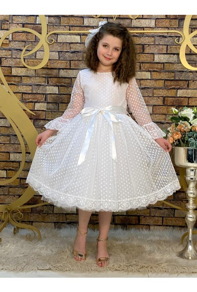 Abiye Kids Beyaz Prenses Model Çocuk Abiye