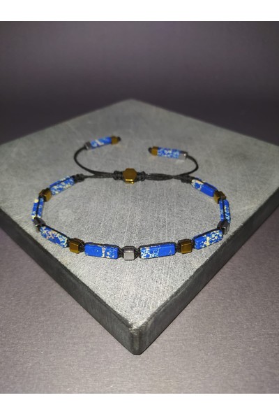 Alice Mavi Varasit Doğal Taş ve Gold ve Silver Unisex Bileklik