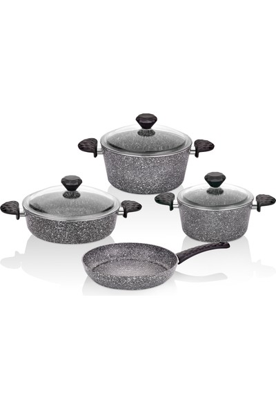 Taç Stone 7 Prç Granit Tencere Seti Gri