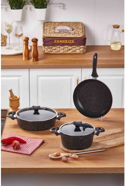 Taç Ekonomik Granit 3lü Set Siyah