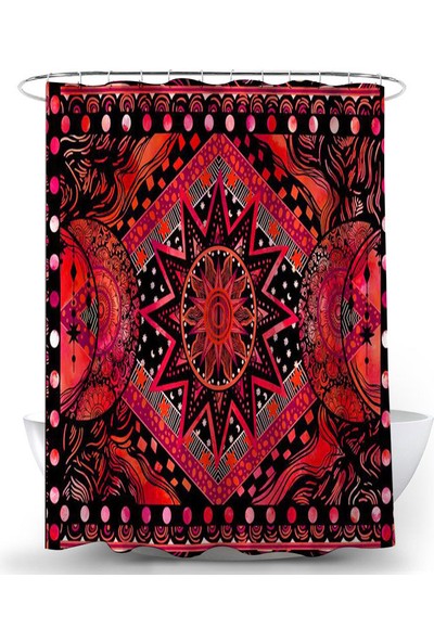 Yilegou 180X180CM Baskılı Su Geçirmez Duş Perdesi - Kırmızı (Yurt Dışından)