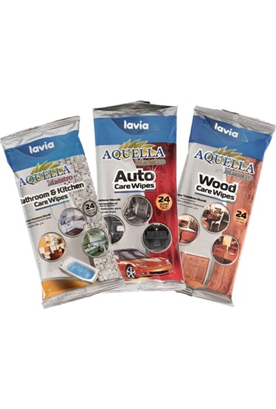 Lavia Yüzey Temizleme Islak Mendil Temizlik Seti - 3 x 24 Adet