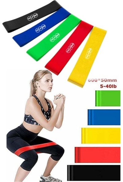 Tosima 5 Li Aerobik Bandı Pilates Squat Çalışma Lastiği Pilates Lastiği 5 Farklı Direnç Seviyesi Set Tosima 5 Li Aerobik Bandı Pilates Squat Çalışma Lastiği Pilates Lastiği 5 Farklı Direnç Seviyesi Set
