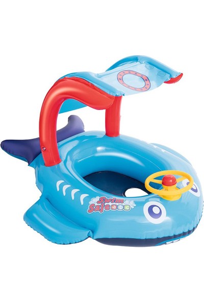 Gölgelikli Direksiyonlu Şişme Bebek Botu (Flatör) - Mavi Gölgelikli Direksiyonlu Şişme Bebek Botu (Flatör) - Mavi