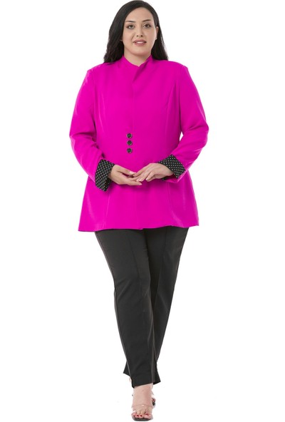 Büyük Beden Ceket Bluz Fuşya Takım