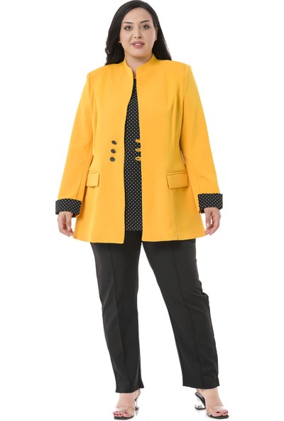 Büyük Beden Ceket Bluz Hardal Takım