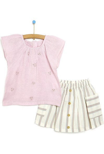 Cassiope Little Pink Dokuma Nakışlı Bluz-Keten Etek Takım Cassiope Little Pink Dokuma Nakışlı Bluz-Keten Etek Takım