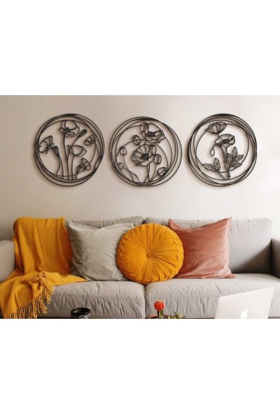 İmpivo 3'lü Soft Çiçekler Ahşap Dekoratif Tablo