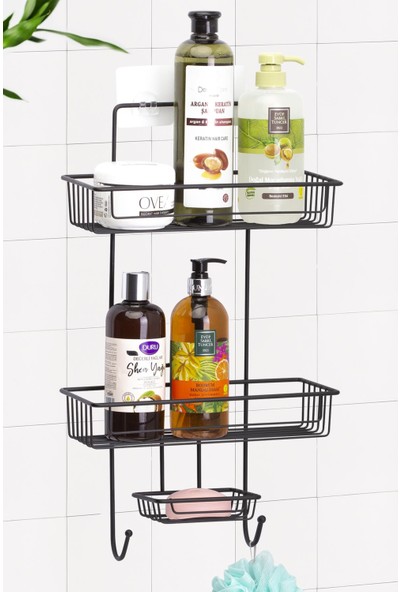 Okyanus Home Siyah Multifonksiyonel Duş Rafı